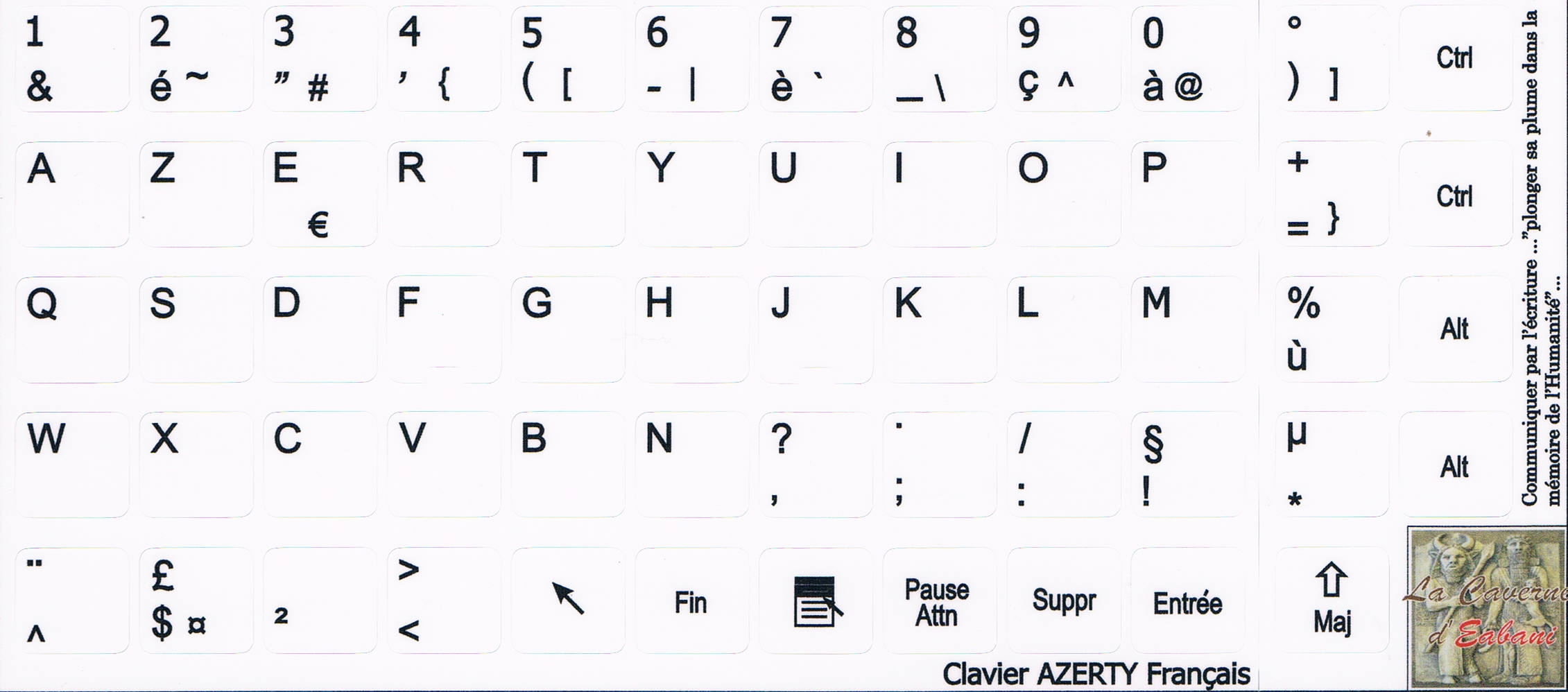 Sticker autocollant clavier AZERTY Français 14*13